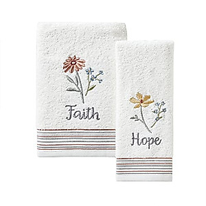 SKL Home Faithful Flowers Hand Towel,Cotton , White Small