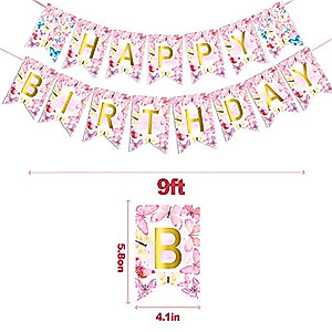 Butterfly Party Decorations - Butterfly Happy Birthday Banner - Butterfly Party Hanging Swirls Decorations - Butterfly Party Supplies for Kids