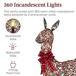 Best Choice Products 3-Piece Large Rattan Deer Family, Lighted Christmas Reindeer 5FT Outdoor Yard Decoration Set w/ 360 Incandescent Lights, Stakes, Zip Ties - Brown