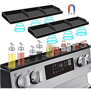 Stove Top Shelf Magnetic, Silicone Spice Rack Over Stove Shelf Back of Stove Flat, 30 Inch Magnet Top of Stove Kitchen Shelf Stove Organizer Above Stovetop Storage-Black