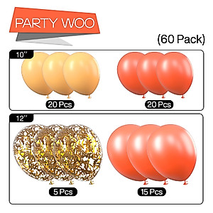 PartyWoo Coral Balloons, 60 pcs Coral Latex Balloons, Peach Balloons, Gold Confetti Balloons, Jumbo Peach Balloons for Coral Birthday Decorations, Coral Party Decorations, Coral Wedding Decorations