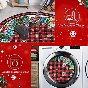 HEBE 4Ft Round Christmas Area Rug Non Slip Farmhouse Round Rug for Living Room Washable Soft Circle Rugs for Bedroom Christmas Round Floor Carpet for Dining Room Xmas Holiday Decor