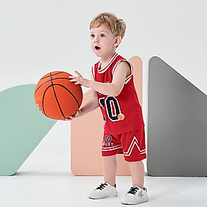 Volunboy Kids Sports Shorts Sets Boys Jerseys Tracksuit 2 Piece Basketball Performance Tank Top and Mesh Shorts Set (Red, 1-2T)