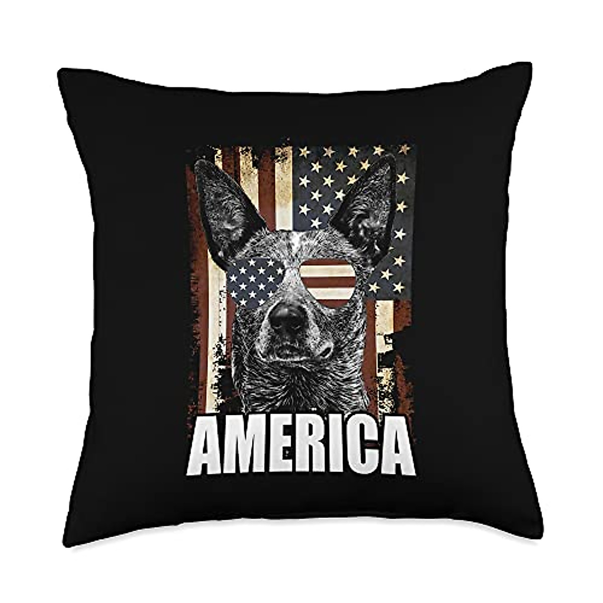 Blue Heeler Gifts For Women Men Boys Dog Lover Co. 4th of July Australian Cattle Dog Lover Patriotic Merica Throw Pillow, 18x18, Multicolor