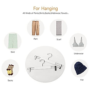 Nature Smile Solid Wooden Skirt Pants Hangers 20 Pack,Premium Wood Bottom Shorts Hangers for Slacks Trousers with Larger Adjustable Anti-Rust Clips (White)