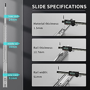 PHWALK 1 Pair 12 Inch 150 Lb Heavy Duty Drawer Slides with Lock Full Extension Ball Bearing Cabinet Telescoping Sliding Rails Tool Box Runners Tracks Glides Side Mount (with Lock, 12 inch)