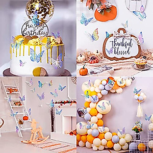 48pcs Laser 3D Butterfly Wall Decor, HKFUON 3 Sizes, 2 Styles Removable Paper Butterfly Wall Stickers Decorations, Butterflies Decals for Party Birthday Cake Baby Shower Bedroom Wedding Crafts Decor (Laser, 48pcs)