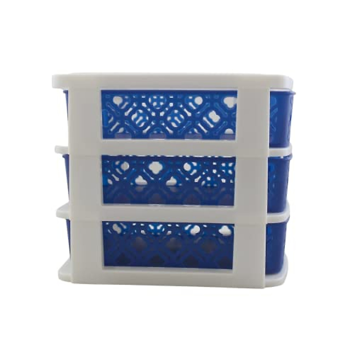 Dependable Industries Inc. Essentials 3 Drawer Basket Weave Mini Plastic Organizer Makeup HBA Cosmetics Arts & Crafts Desktop Stationary (Blue)