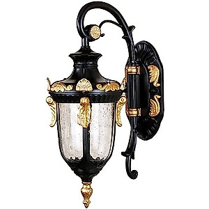 DUBOXX Outdoor Wall Lamp Rustic Loft Mediterranean Style Wall Sconces Black Gold Finish Waterproof Fixture High Clear Glass Antique Wall Light Exterior House Decoration Porch Patio