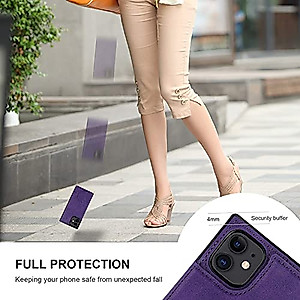 KIHUWEY Compatible with iPhone 12 iPhone 12 Pro Crossbody Wallet Case with Card Slots, Embossed Pattern Wrist Strap Kickstand Shoulder Crossbody Cover Case 6.1 Inch (Purple)