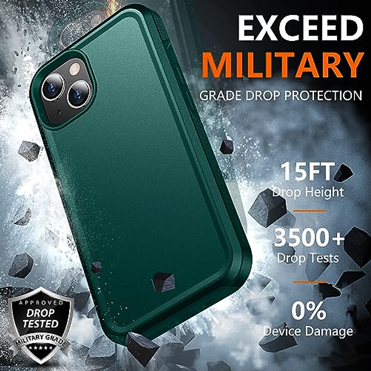 SPIDERCASE for iPhone 14 Case, [15 FT Military Grade Drop Protection][Non-Slip] [2+Tempered Glass Screen Protectors][2+Tempered Camera Lens Protectors] Heavy Duty Shockproof Case, Dark Green