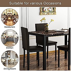 AWQM Dining Table Set for 4, Modern Kitchen Table and Chairs Set, Faux Marble Tabletop and 4 PU Leather Upholstered Chairs Dining Set for Living Room, Kitchen, Dining, Compact Space - Brown