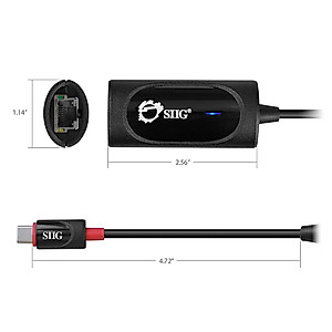 SIIG USB Type C to Gigabit Ethernet Adapter - 10/100/1000 Mbps LAN adapter for Windows and Mac Systems, Thunderbolt 3 (Black)