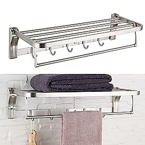 UXZDX Towel Rack Shelf with Hooks Movable Bar Stainless Steel Mount Bathroom Accessories (Color : D, Size : 580mm)
