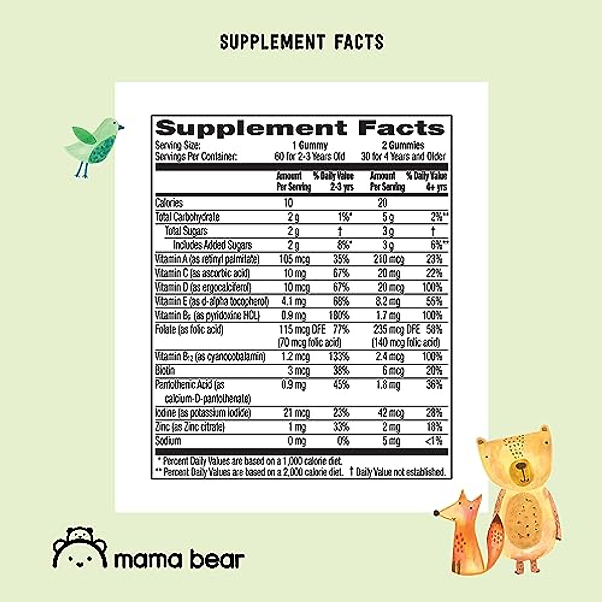 Amazon Brand - Mama Bear Organic Kids Multivitamin, 60 Gummies, 1 Month Supply (Packaging May Vary), Berry, Cherry & Orange