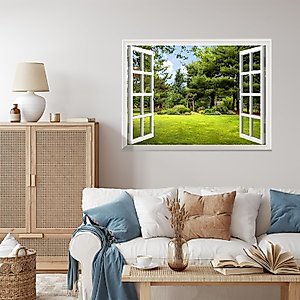 wall26 Removable Wall Sticker/Wall Mural -Beautiful Garden View Out of The Open Window Creative Wall Decor - 24 Inchx32 Inch