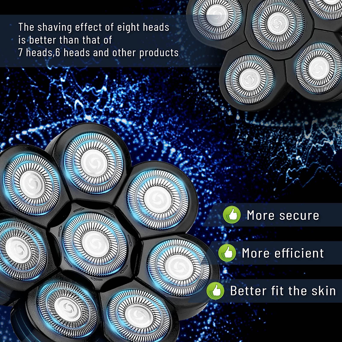 Bsotena 8D Upgrade 8 Heads Electric Shaver Bald Head Shaver Replacement Blades, 8 Heads Beard Cutter Replacement Blade Easy Install Electric Razor Shaver Head for Bald and Face Dt-002