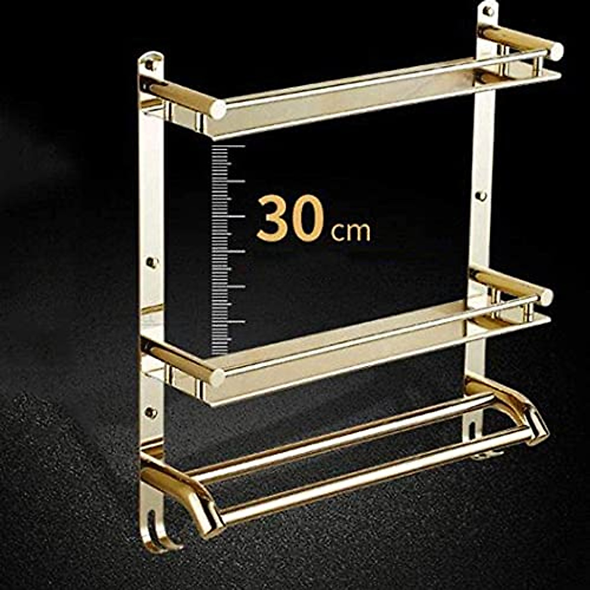 SilteD Gold-Plated 2-Layer Towel Rack with Double Rods Hooks, 600 * 120 * 560 Mm Bathroom Storage Rack Towel Rail,Families Schools Hotels