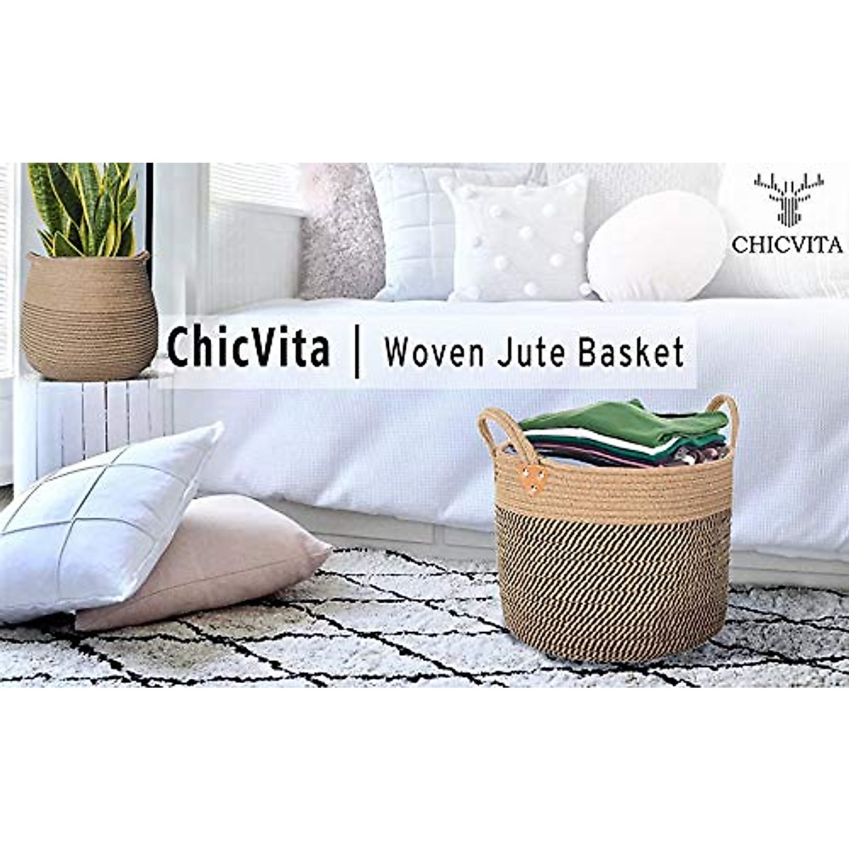 CHICVITA Large Jute Basket Woven Storage Basket with Handles