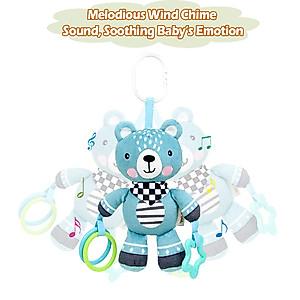 AIPINQI Baby Hanging Toy Cartoon Animal Stuffed Rattle Bell Carseat Toys Crib Car Seat Travel Stroller Soft Plush Toys with Wind Chimes,Green