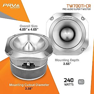 PRV AUDIO TW700Ti-CR Super Tweeter, 4" Titanium Bullet Super Tweeter 8 Ohm Chrome, 1.5" VC Pro Audio High Frequency Driver, 107dB 240 Watts, Built-in Polyester Capacitor (Single)