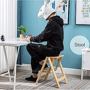 GMZ&KEHC Wooden Step Stool for Adult with Strong Load Capacity, Multi-Purpose 2/3-Step Ladder/Counter Chair, Folding Portable Wooden Step Stool, Anti-Slip & Lightweight (No Assembly),White,2 Stes