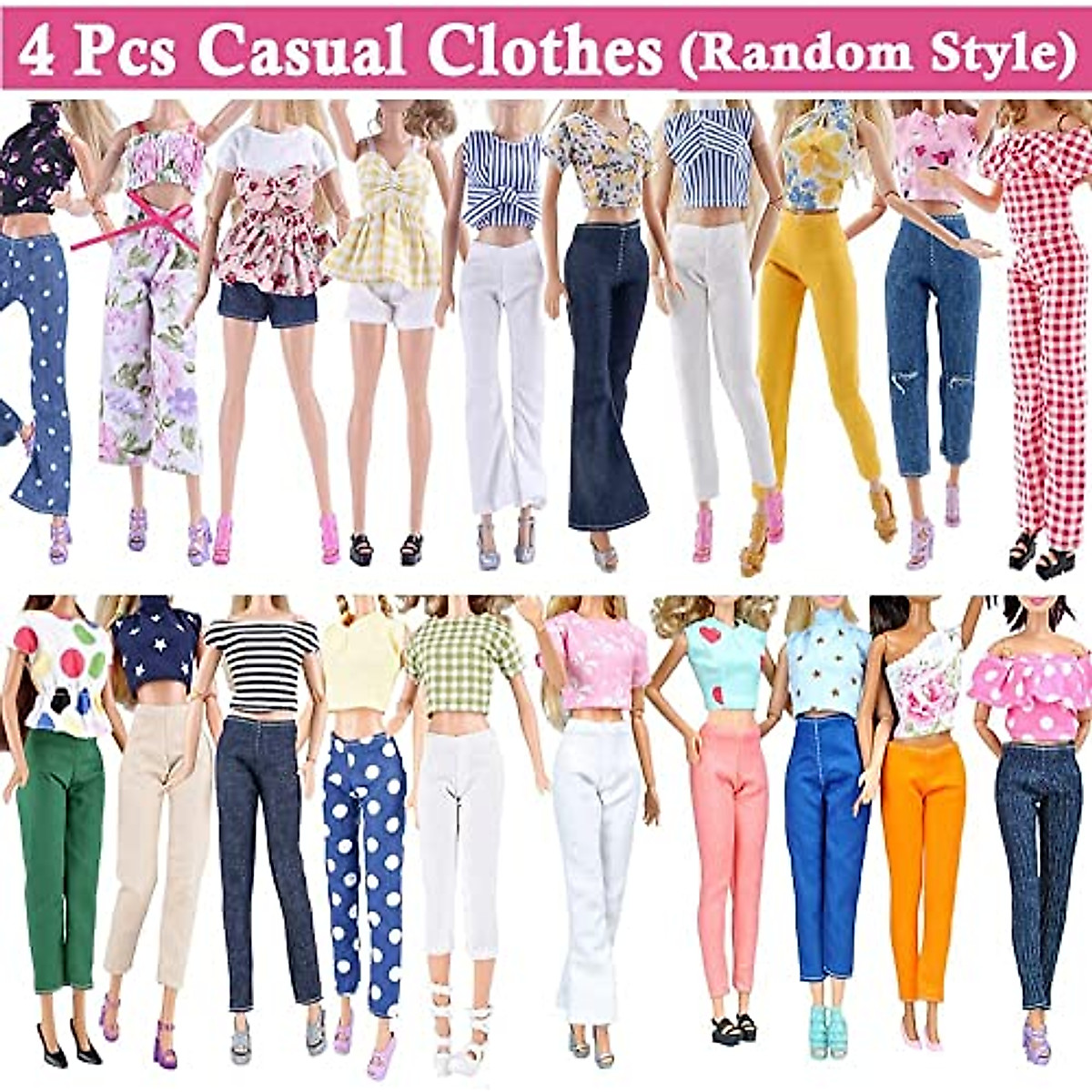 YAMASO 30 Pcs Doll Clothes and Accessories 4 Casual Clothes Fashion Wear 3 Wedding Gown Dresses 3 Swimsuits Bikini, 10 Hangers and 10 Shoes for 11.5 inch Doll(Random Style)