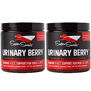 Super Snouts Urinary Berry Urinary Tract Supplements for Dogs & Cats, Made in USA, US & Canadian Blueberry & Cranberry Powder, UTI, Kidney Health Support, Bladder Support for Dogs (2.63 oz, Pack of 2)
