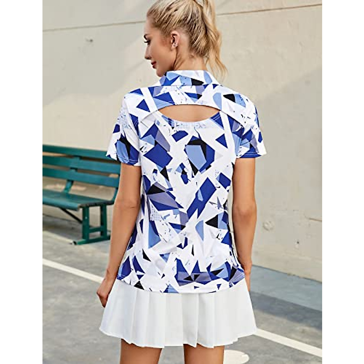 Golf Polo Tops Short Sleeve,Cucuchy Workout Shirts 1/4 Zip Up Fast Dry Stretchy Open Black Sun Protection Athletic Shirts Running Tennis Yoga Hiking Cycling Blue 2XL