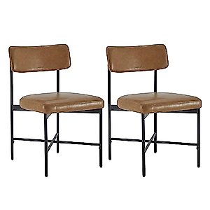 Watson & Whitely Dining Chairs Set of 2, Mid-Century Modern Dinner Chairs, Faux Leather Upholstered Dining Room Chairs with Metal Legs, Saddle Brown