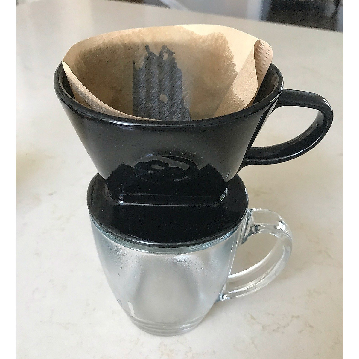 Coffee Pour Over Single Cup Ceramic Brewer Coffee Maker by Simply Charmed (Black)