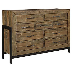 Signature Design by Ashley Sommerford Urban Industrial Butcher Block Style 9 Drawer Dresser, Brown