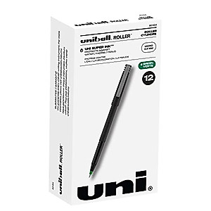 UNI 60154 Uni-Ball Roller Pen Rollerball, Green, Micro 12 pk