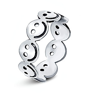 Blue Apple Co. Sterling Silver Size-7 Celtic Smiley Face Plain Oxidized Band Statement Fashion Thumb Ring 925 Sterling Silver