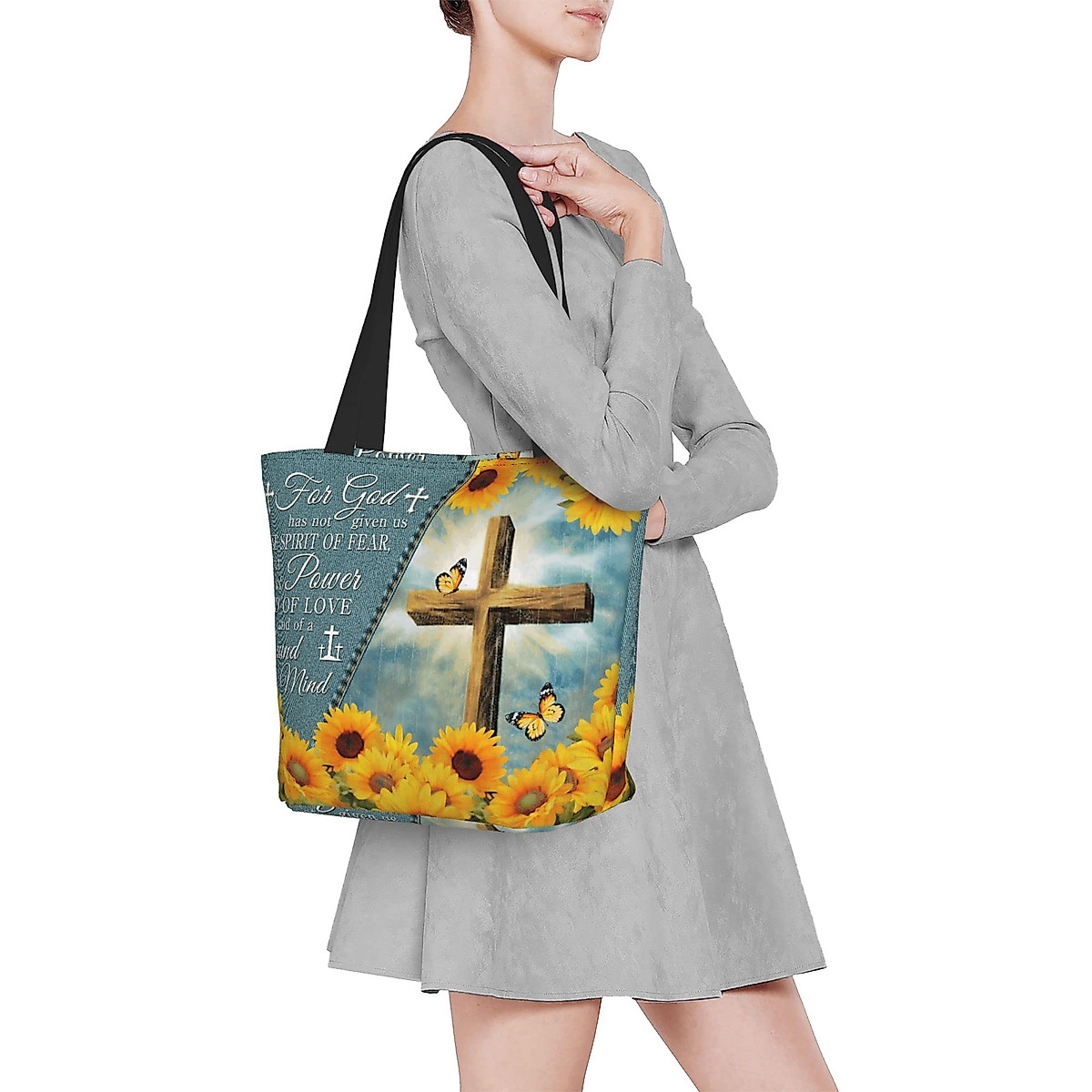 MORGOMON Christian Gifts Reusable Shopping Tote Bag Zippered Inspirational Tote Bags for Women Scripture Bible Verse Shoulder Bag Religious Gift Perfect for Church Work Travel Groceries Books