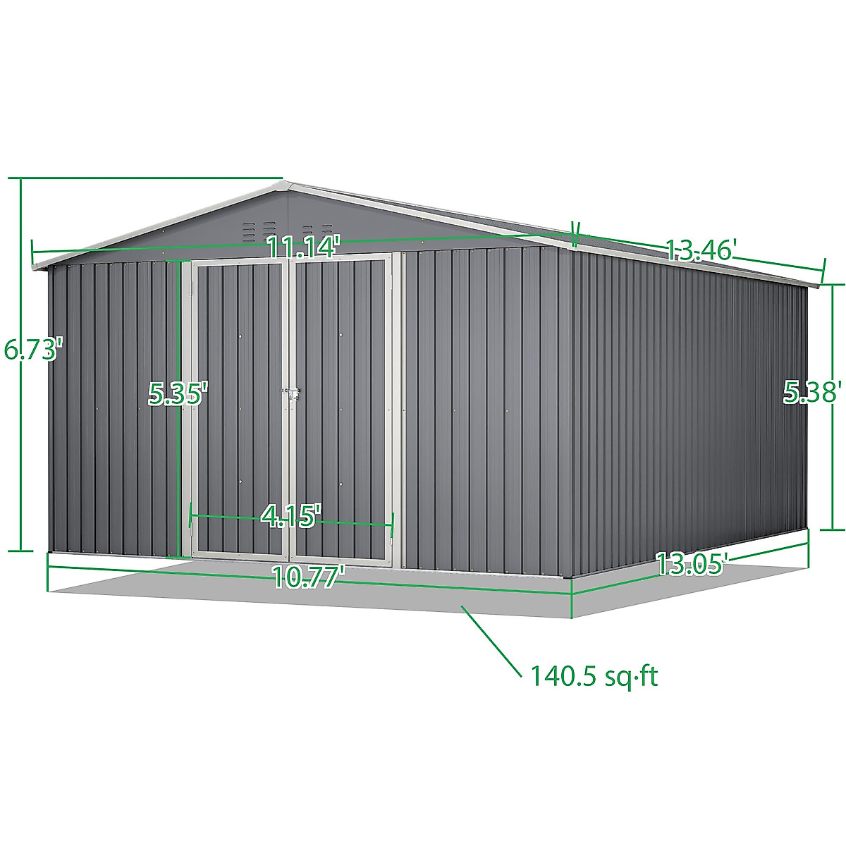 Large Outdoor Storage Shed, 11' X 13' Metal Galvanized Steel Garden Shed with 4 Vents, Utility Tool Shed Storage House for Backyard, Patio, Lawn