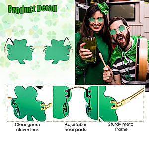 eyigylyo St. Patrick's Day Shamrock Headband with Shamrock Glasses Set, Irish Shamrock Hairband Green Clover Boppers Headwear for Women Girls Kids St. Patrick's Day Costume Accessories