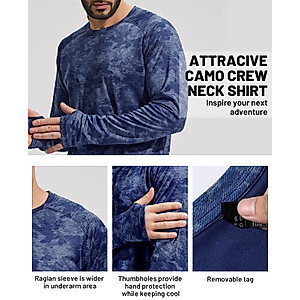 MIER Men's Long Sleeve Camouflage Shirts UV Protection Fishing Hiking Camo T-Shirts with Thumbholes Dry Fit, Ocean Blue, M