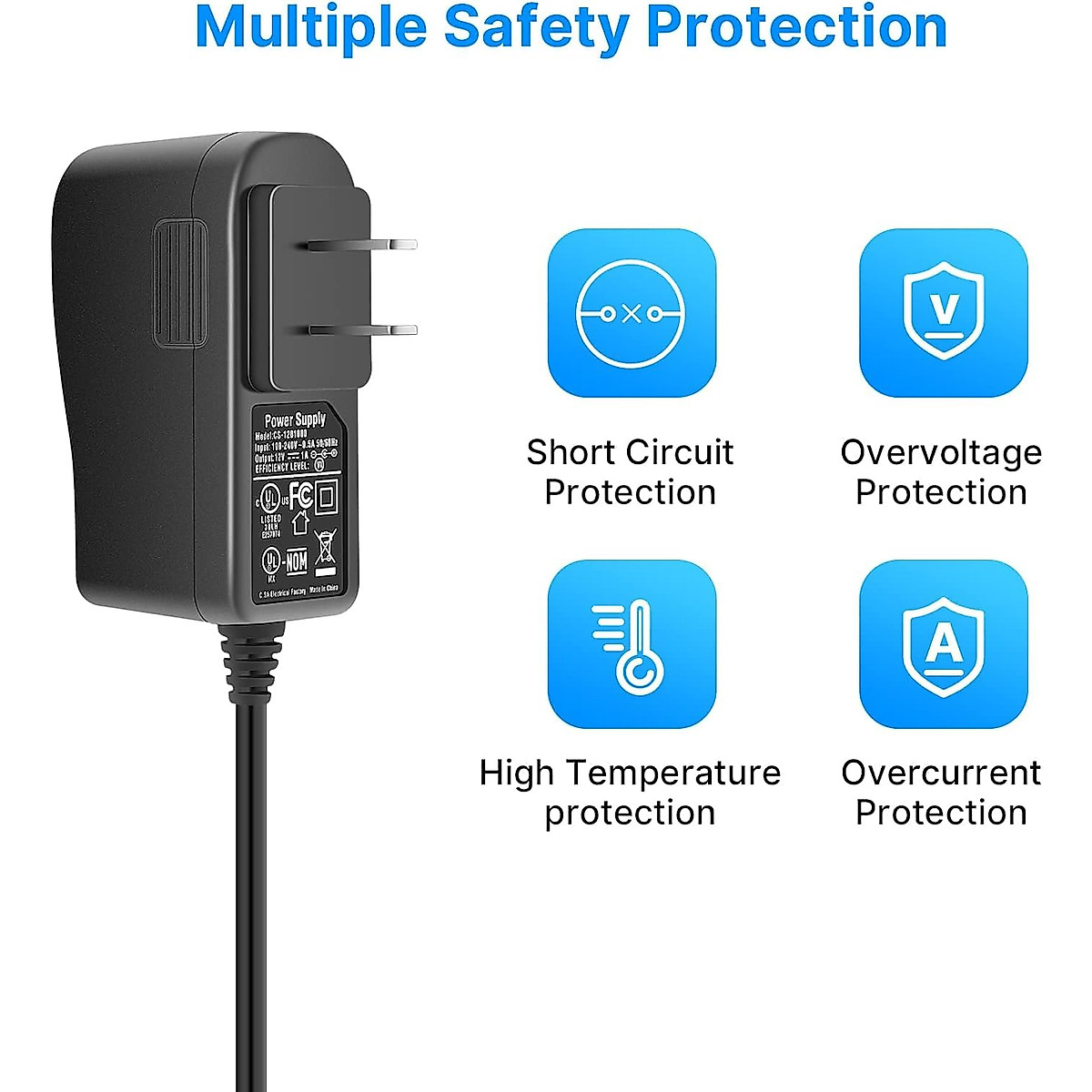 Hiseeu 12V 1A Power Supply, AC 100-240V to DC 12V 1A 1000mA Power Adapter, 5.5 x 2.1mm, 10 Feet Power Cord, FCC, Power Supply for Security Cameras, Routers, LED Strip Lights, Home Appliances, Scanner