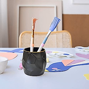 Ceramic Cute Pen Holder Stand Desk Pencil Cup Pot Organizer Makeup Brush Holders for Home Office, Black