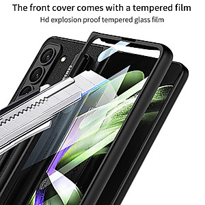 MistWorld for Samsung Galaxy Z Fold 5 Leather Case with s Pen Holder, Stand, Front Cover Integrated Protective Film ，Ultra-Thin Drop-Proof Galaxy Z5 Fold Phone Cover Carbon Fiber Print