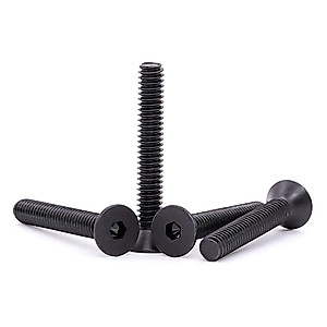 M6 x 12mm (50 PCS) Flat Countersunk Head Socket Cap Screws, 10.9 Grade Alloy Steel, Black Oxide, Allen Hex Socket Drive, Full Thread, Coarse Thread UNC