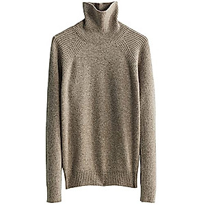 LINY XIN Turtleneck Sweater Women Fall Winter Sweater Long Sleeve Warm 100% Merino Wool Knit Pullover Sweater Tops (Tan,M)