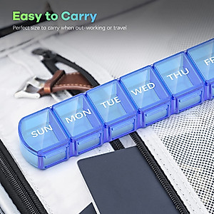 Extra Large Pill Organizer 2 Pack, XL Pill Box 7 Day, Weekly Pill Case with Large Capacity, Jumbo Organizer, BPA Free (Blue+Green)
