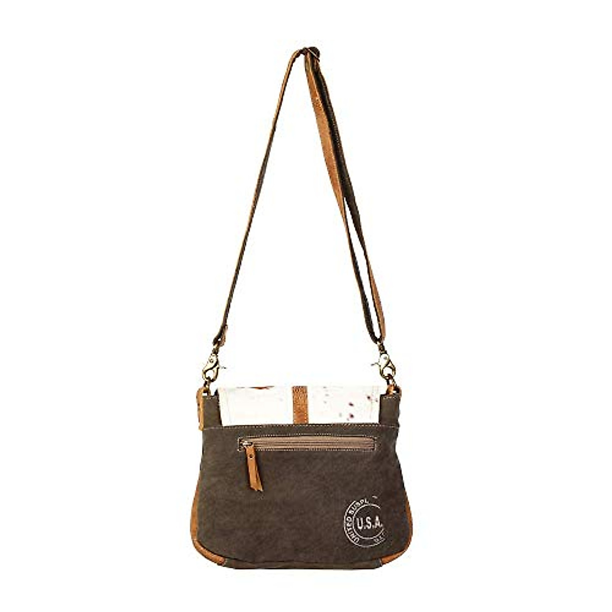 Myra Bag Macey Flap Over Upcycled Canvas & Cowhide Leather Small Crossbody Bag S-1221