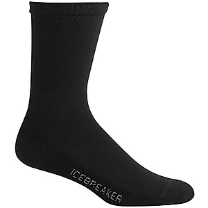 Icebreaker Merino Lifestyle Light Crew Socks for Men, Merino Wool, Premium Winter Lightweight Thermal Cushion Socks with Achilles Support, Reinforced Toes and Heels - Black, Medium