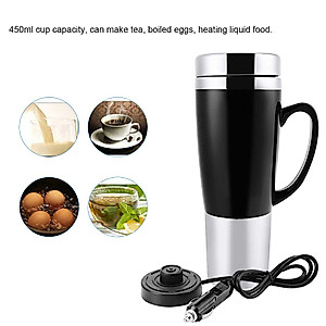 12V Car Kettle Boiler - 450ml Electric Water Insulated Car Mug - Travel Heating Cup Kettle - Car Heating Travel Cup - for Hot Coffee/Milk/Tea(Black)