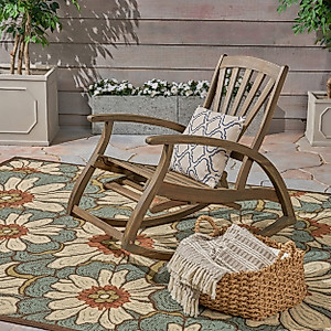 Christopher Knight Home Alva Outdoor Acacia Wood Rocking Chair with Footrest, Gray Finish