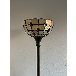 enjoy decor lamps Tiffany Torch Floor Lamp Gold Stained Glass Peacock Tail Crystal Beans LED Bulb Included for Living Room Dining Room Bedroom 12" W*12" D*66" H