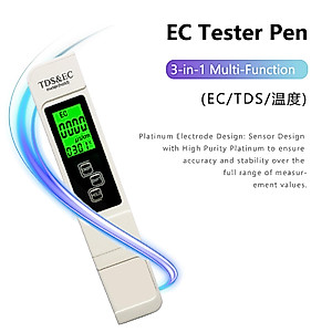 JiocoVino A1-TDS Meter Digital Water Tester, TDS Temperature EC Meter 3 in 1, Convenient&Accurate Measurement 0-9990pm for Household Drinking, Hydroponics, Tap Water, Aquariums, etc. (White)